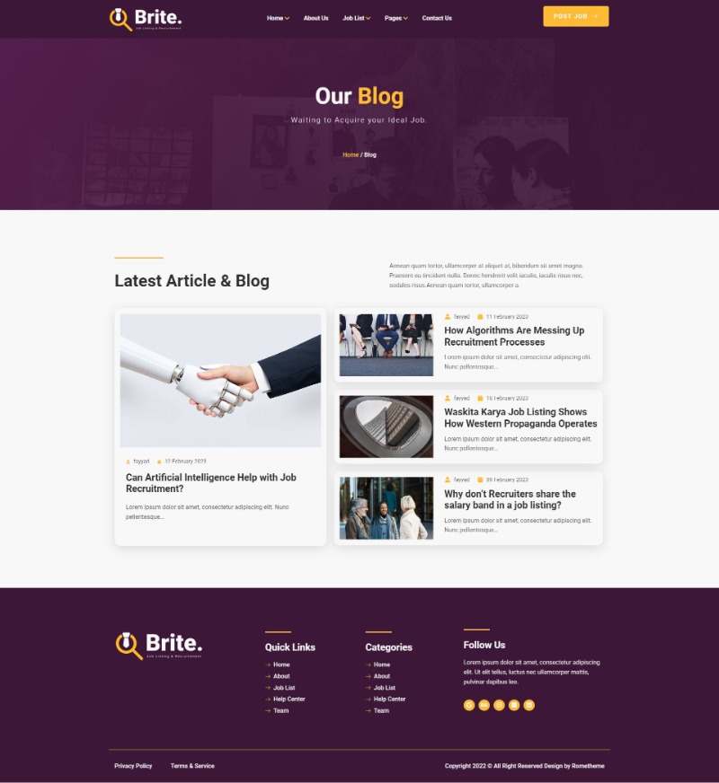 Brite - Job Listing & Recruitment Elementor Template Kit by Rometheme